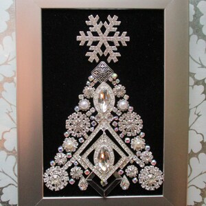 Jeweled Framed Jewelry Art Christmas Tree Black Silver Contemporary ...