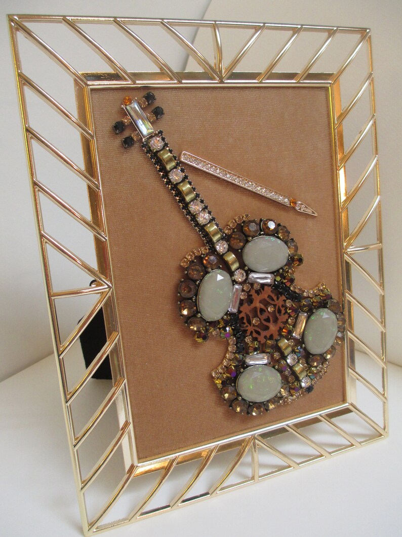 Jeweled Framed Jewelry Art Violin Musical Instrument Vintage - Etsy