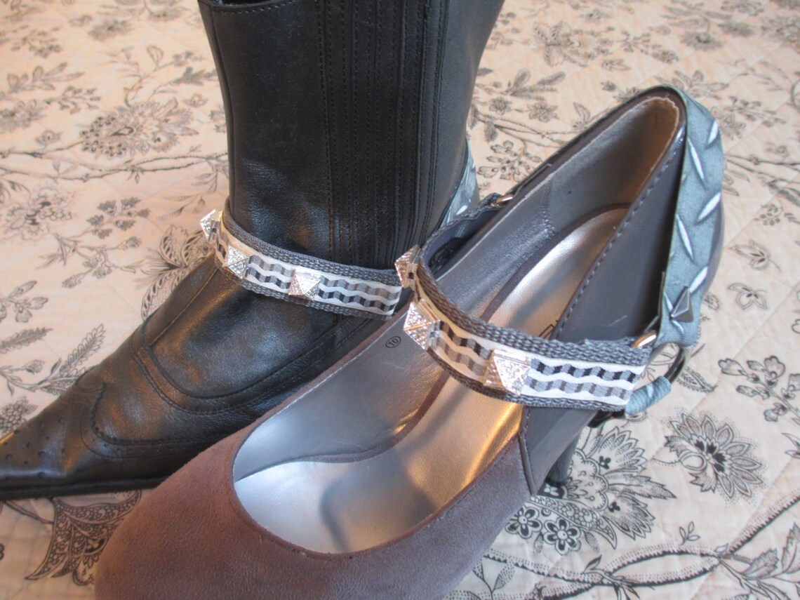 Boot Straps Shoe Jewelry Gray Rhinestone Spikes Satin Ribbon - Etsy