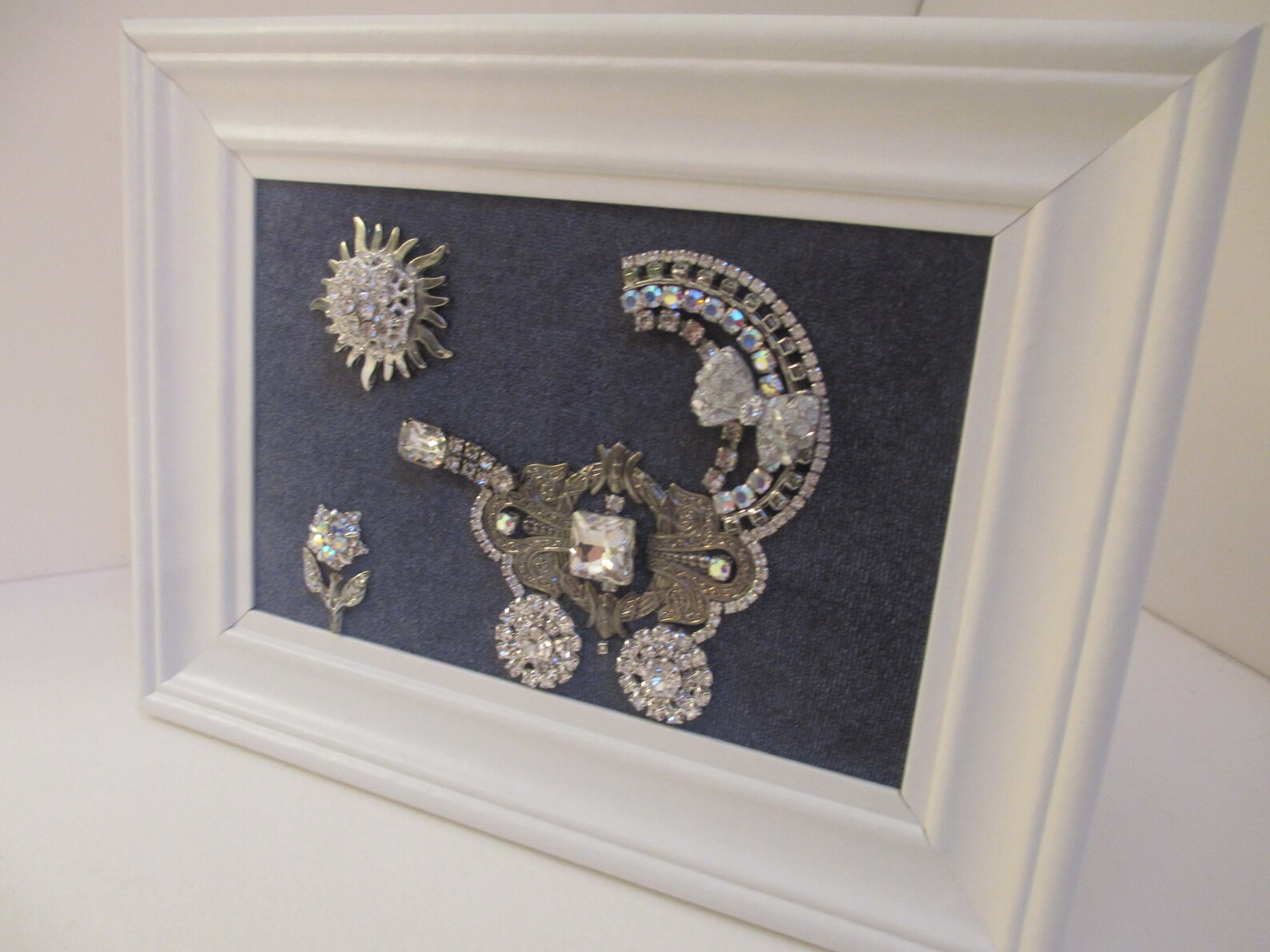 Jeweled Framed Jewelry Art Baby Carriage Stroller Gray Silver White ...