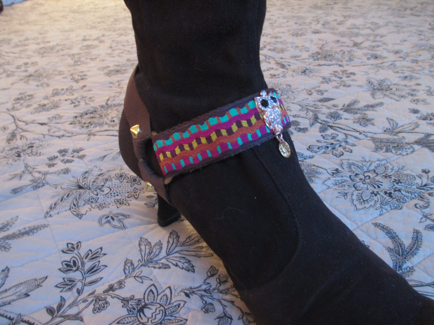 Boot Straps Shoe Jewelry Brown Gold Rose Rhinestone Owl with | Etsy