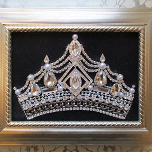 Jeweled Framed Jewelry Art Crown Tiara Gray Silver Rhinestone Pearl ...