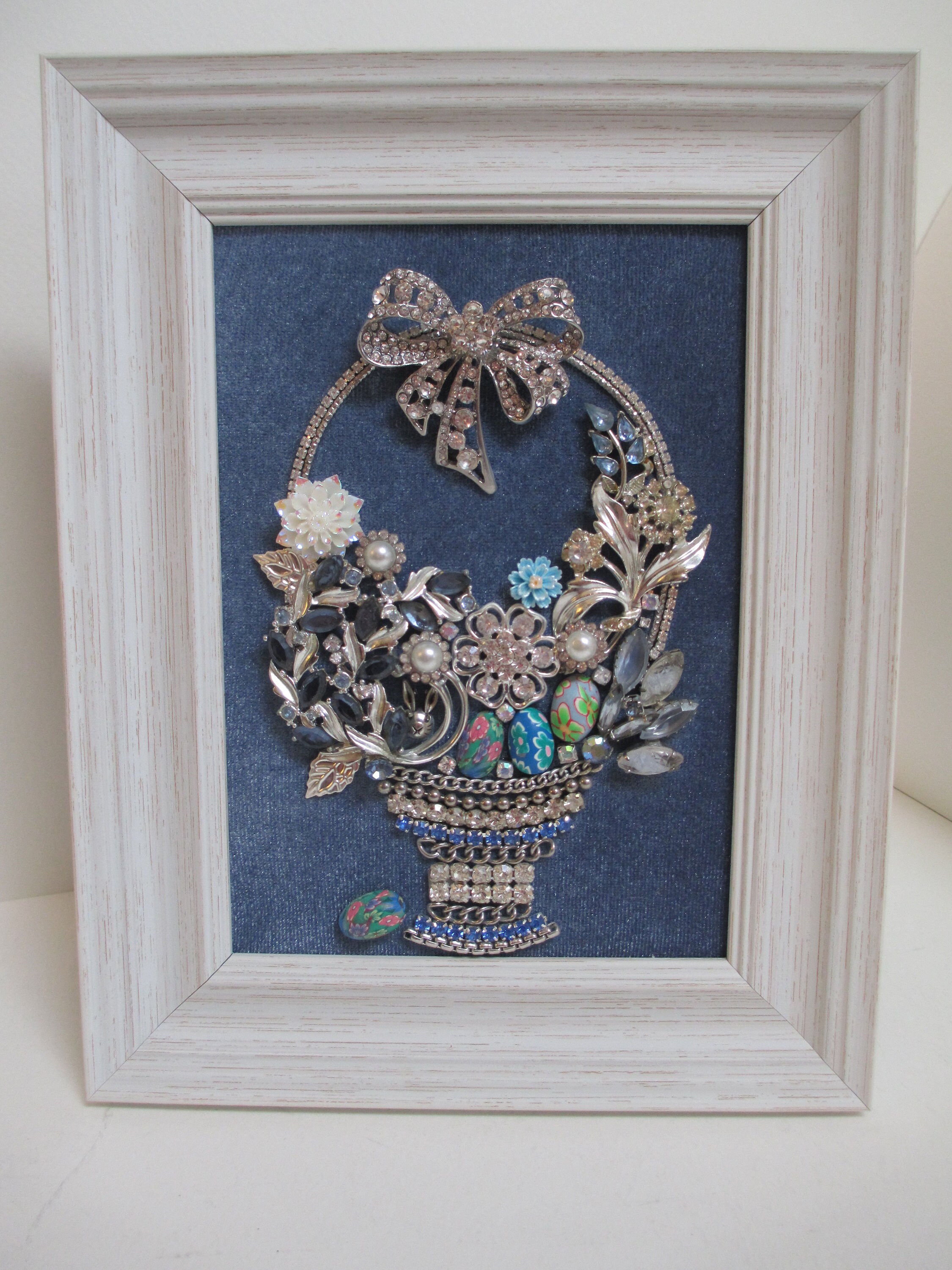 Jeweled Framed Jewelry Art Easter Spring Basket Blue Silver | Etsy