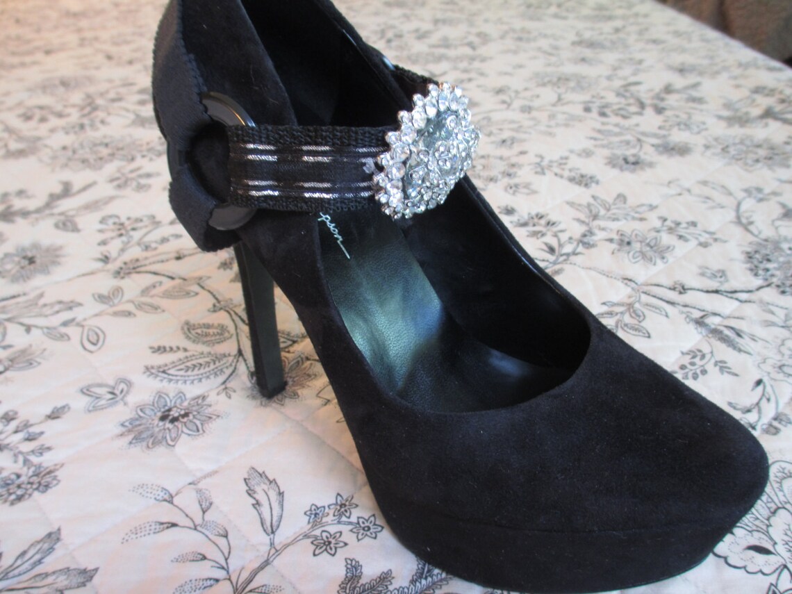Bootstraps Shoe Jewelry Black Silver Lame Rhinestone Interchangeable - Etsy