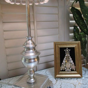 Jeweled Framed Jewelry Art Christmas Tree Black Gold Deco Rhinestone ...