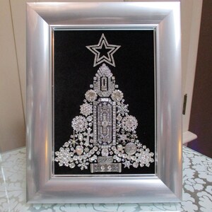 Jeweled Framed Jewelry Art Christmas Tree Black Silver Deco Rhinestone ...