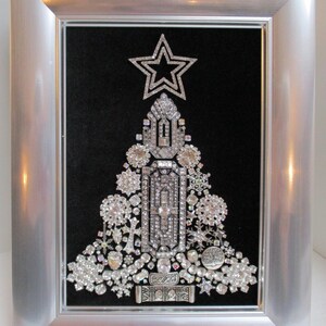 Jeweled Framed Jewelry Art Christmas Tree Black Silver Deco Rhinestone ...