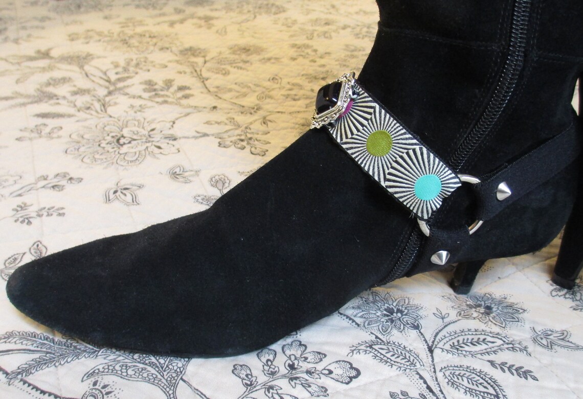 Bootstraps Boot Straps Shoe Jewelry Black Multi Ribbon Silver - Etsy