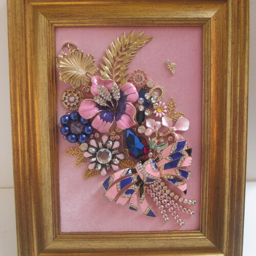Jeweled Framed Jewelry Art Miniature Flower Bouquet Silver - Etsy