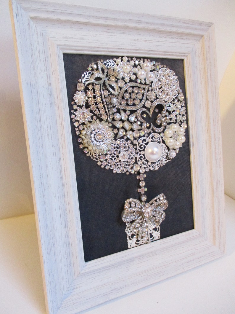 Jeweled Framed Jewelry Art Topiary Gray Silver Vintage - Etsy