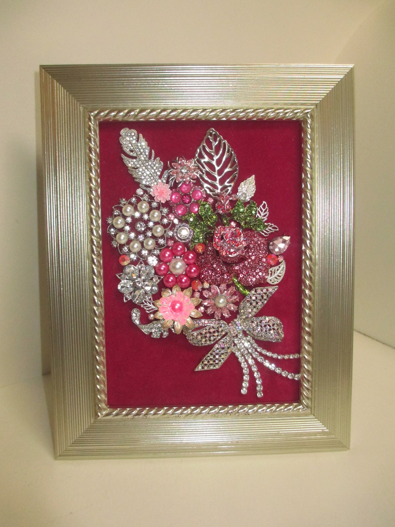 Jeweled Framed Jewelry Art Flower Bouquet Fuchsia Pink Silver - Etsy