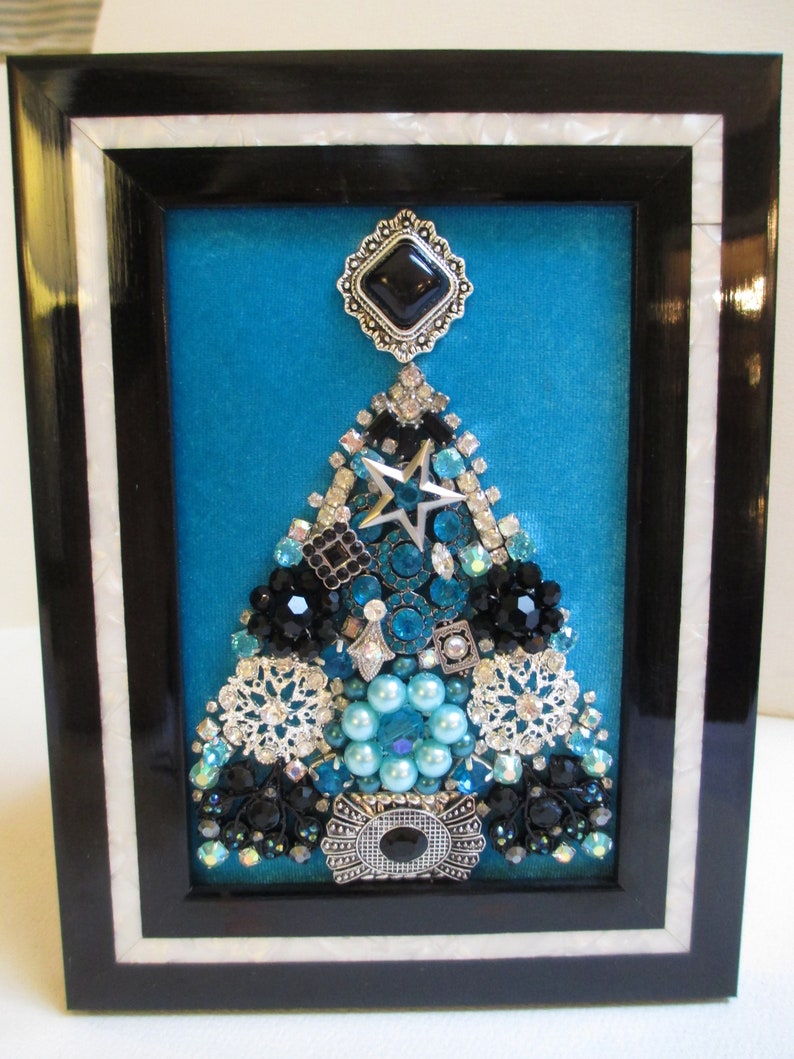 Jeweled Framed Jewelry Christmas Tree Black Turquoise Blue - Etsy
