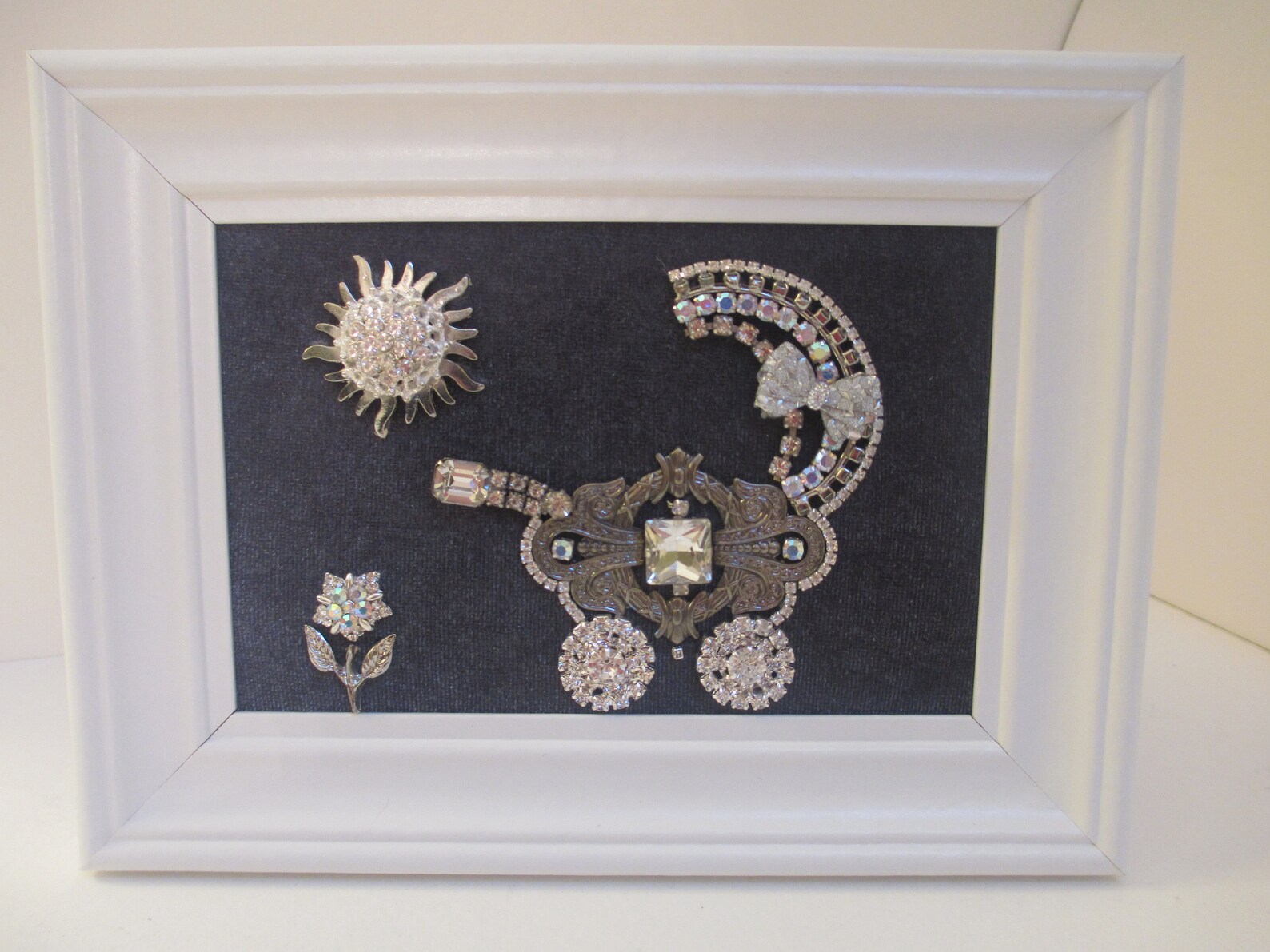 Jeweled Framed Jewelry Art Baby Carriage Stroller Gray Silver White ...