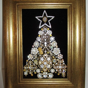 Jeweled Framed Jewelry Art Christmas Tree Black Gold Deco Rhinestone ...