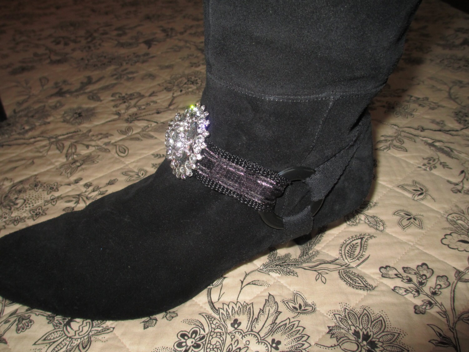 Bootstraps Shoe Jewelry Black Silver Lame Rhinestone Interchangeable - Etsy