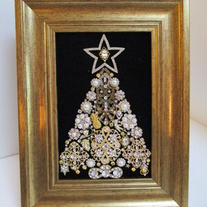 Jeweled Framed Jewelry Art Christmas Tree Black Gold Deco Rhinestone ...