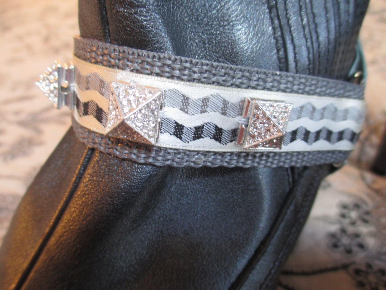 Boot Straps Shoe Jewelry Gray Rhinestone Spikes Satin Ribbon - Etsy