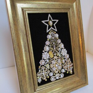 Jeweled Framed Jewelry Art Christmas Tree Black Gold Deco Rhinestone ...
