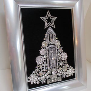 Jeweled Framed Jewelry Art Christmas Tree Black Silver Deco Rhinestone ...