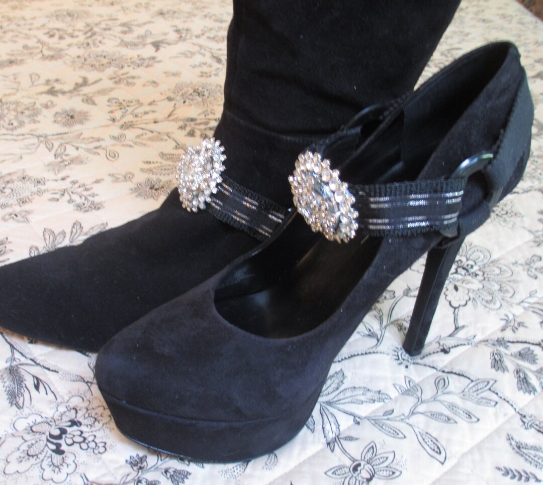 Bootstraps Shoe Jewelry Black Silver Lame Rhinestone Interchangeable - Etsy