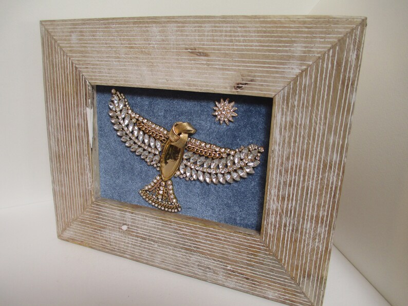 Jeweled Framed Jewelry Art Bird in Flight Blue Gold Vintage - Etsy