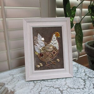 Jeweled Framed Jewelry Art Hen Chicken Taupe Gold Brown Rhinestone ...