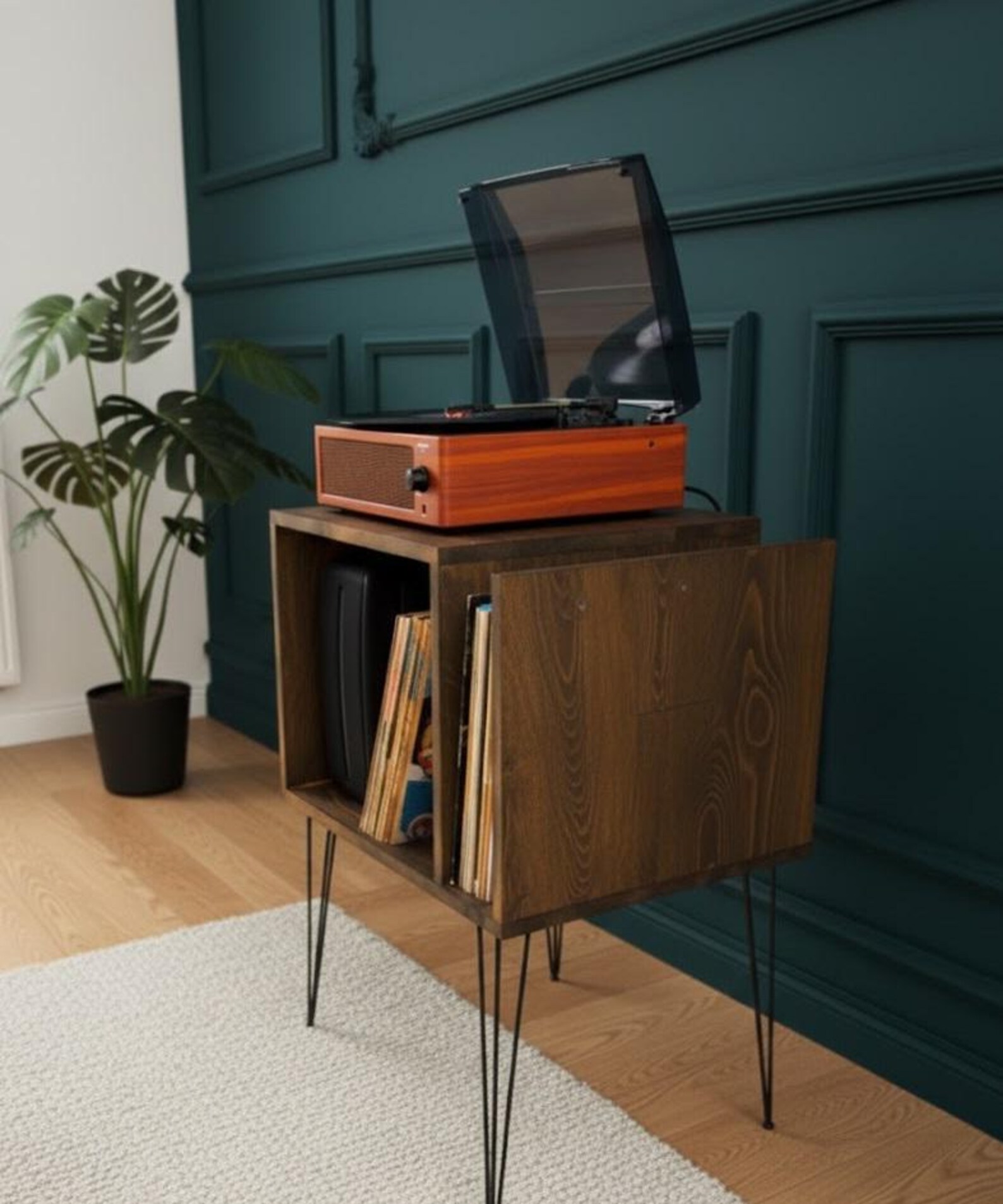 Handmade Wooden Record Player Stand & Vinyl Storage Cabinet | Rustic ...