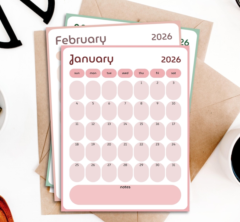 2026 Monthly Calendar PDF | Vertical Wall Planner With Notes | Large ...