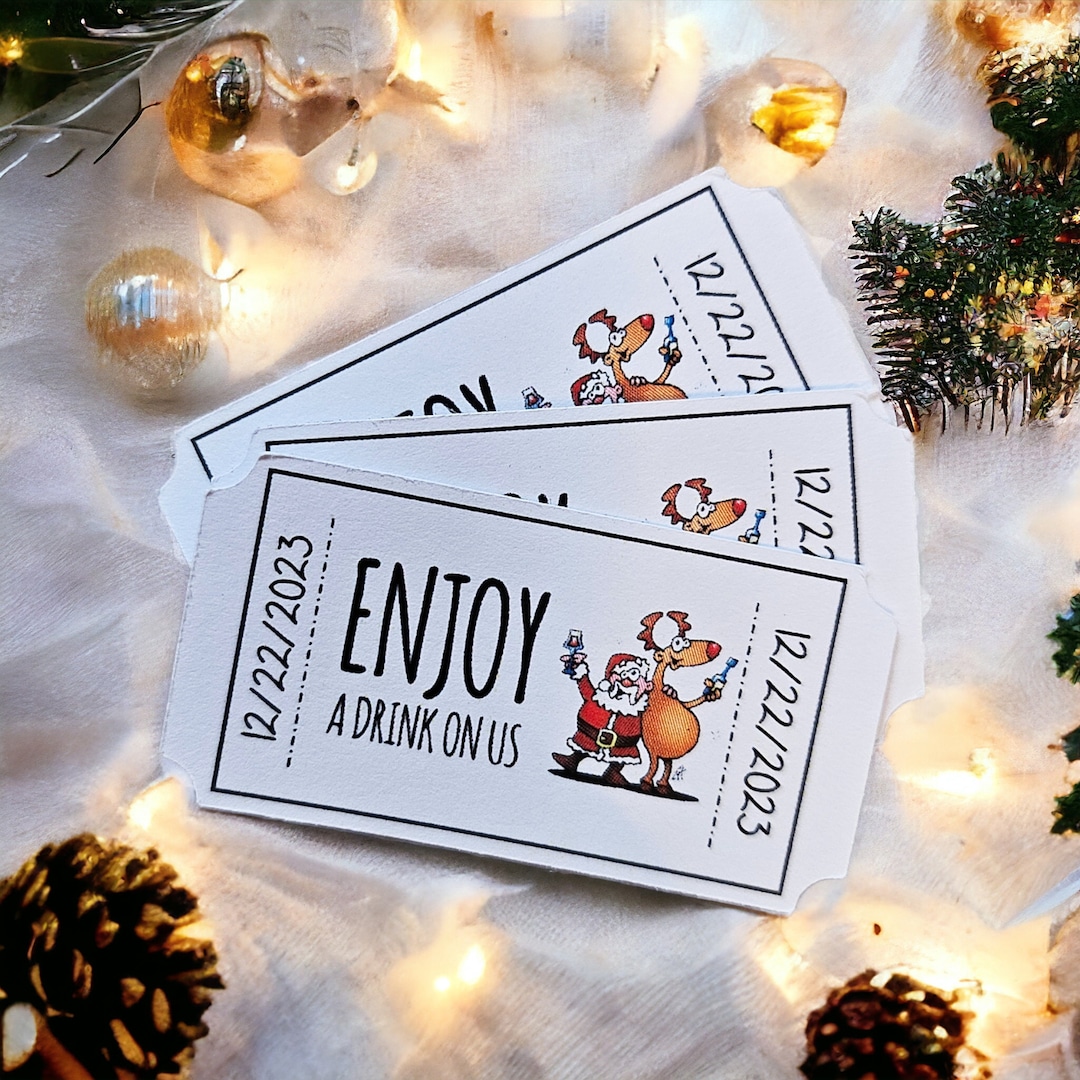 Ticket Style "free Drink" Tokens for Your Christmas Party | Christmas ...