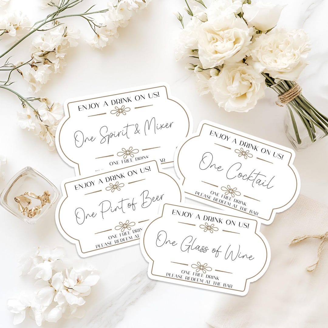 Elegant "free Drink" Tokens for Weddings - 2 Designs to Choose, Custom ...