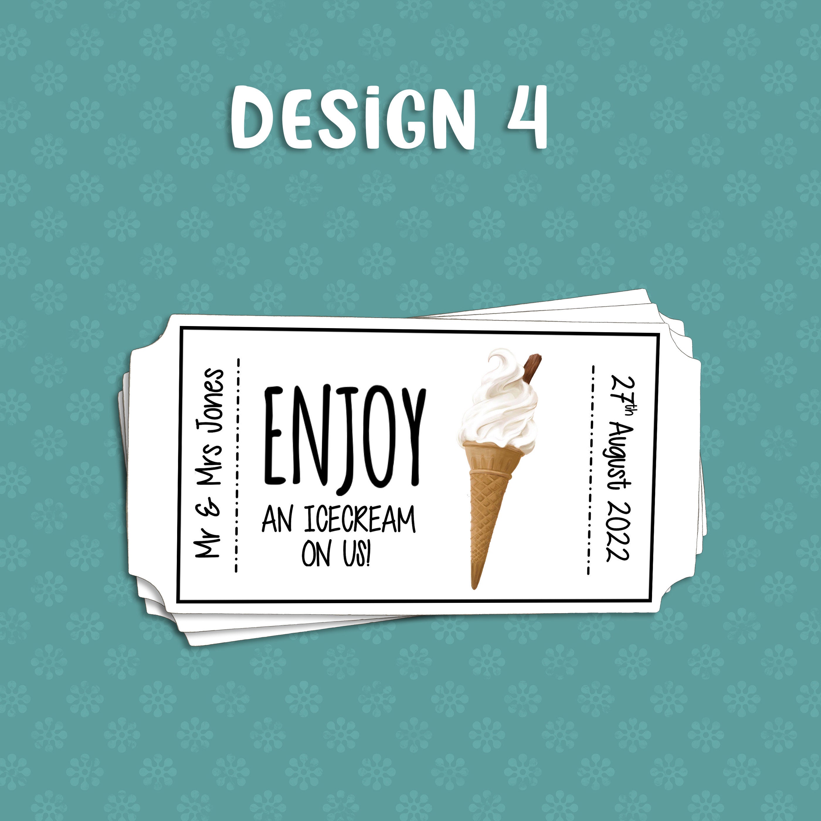 Ticket Style Big "Free Icecream" Tokens for Weddings/Birthday Parties ...