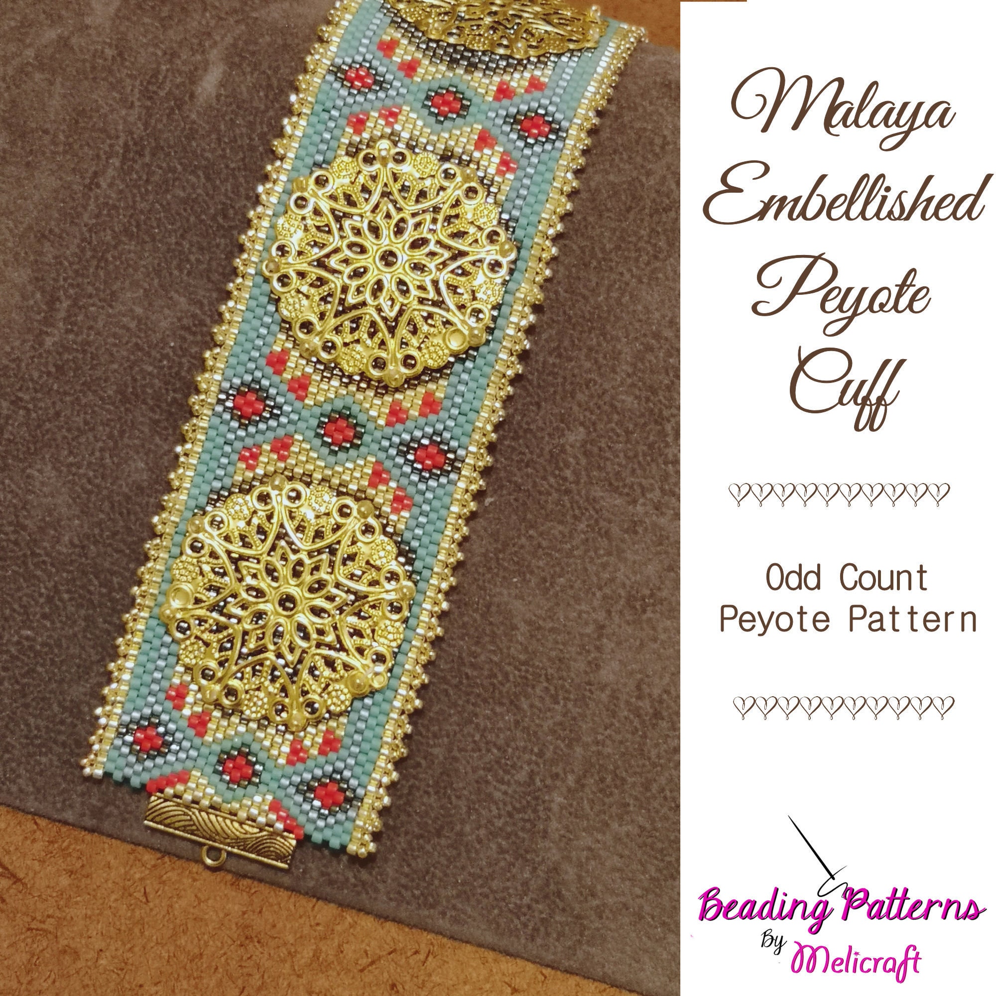 Nature 1 Stones Peyote Bracelet Pattern - Odd Count Peyote Stitch Chart ...