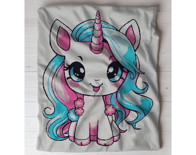 Cute Unicorn Graph Pattern for Blanket/throw PATTERN Graphghan Crochet ...