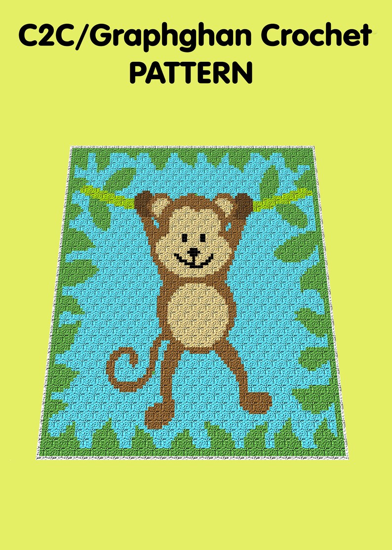 Cheeky Monkey Blanket Throw C2C Graphghan Crochet | Etsy