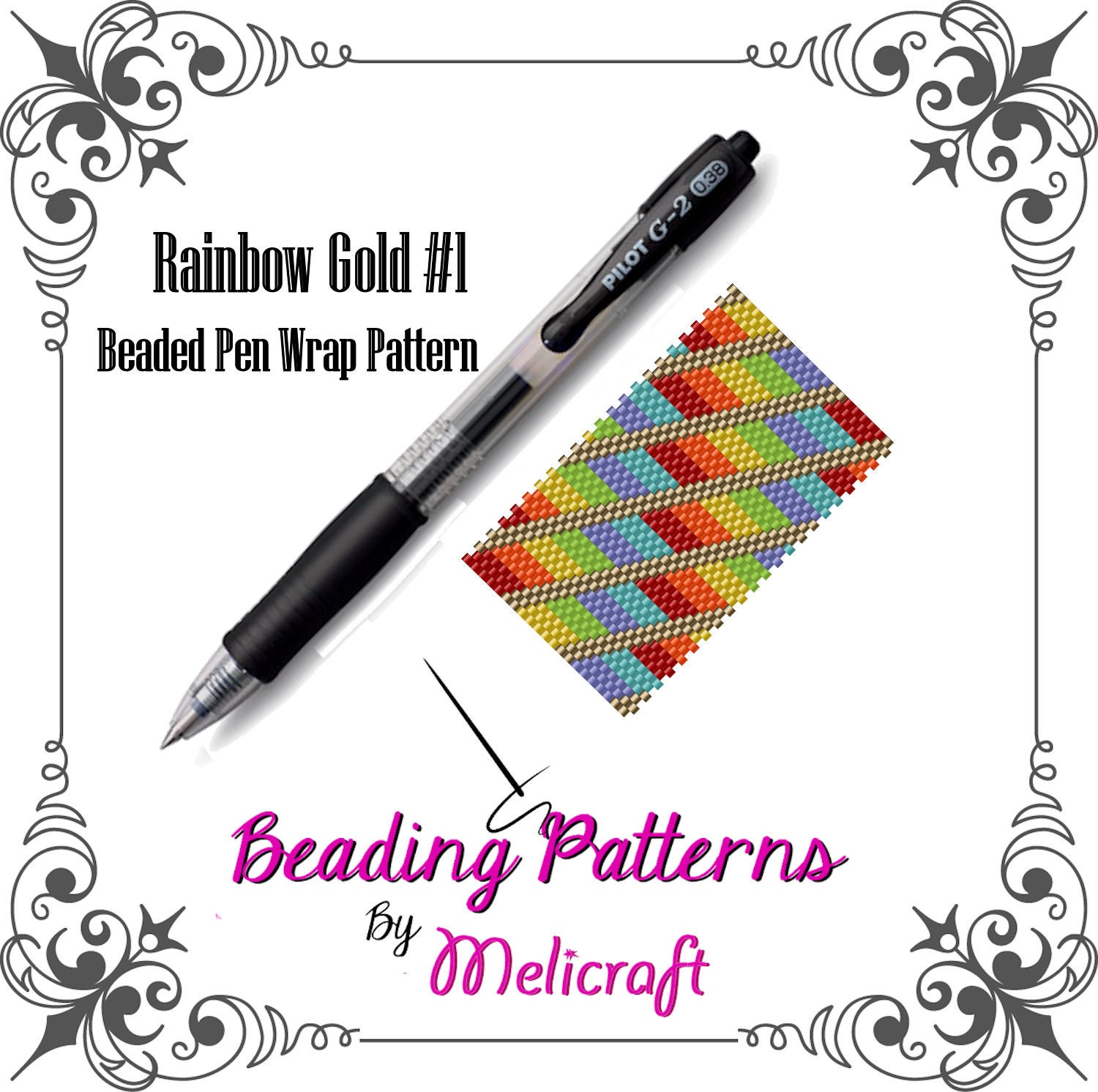 Beaded Pen Wrap Pattern - Rainbow Gold #1 - Instant Download - Peyote ...