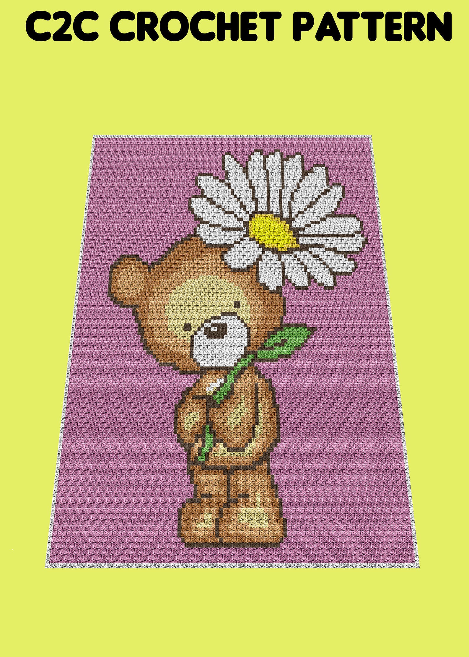 Cute Bear With Daisy Blanket C2C Crochet Pattern/chart/graph - Etsy