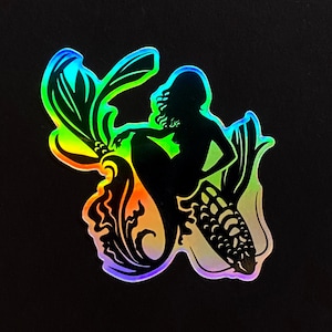 Holo Sticker koi Mermaid, Holographic Die-cut Vinyl Decal for Laptop ...