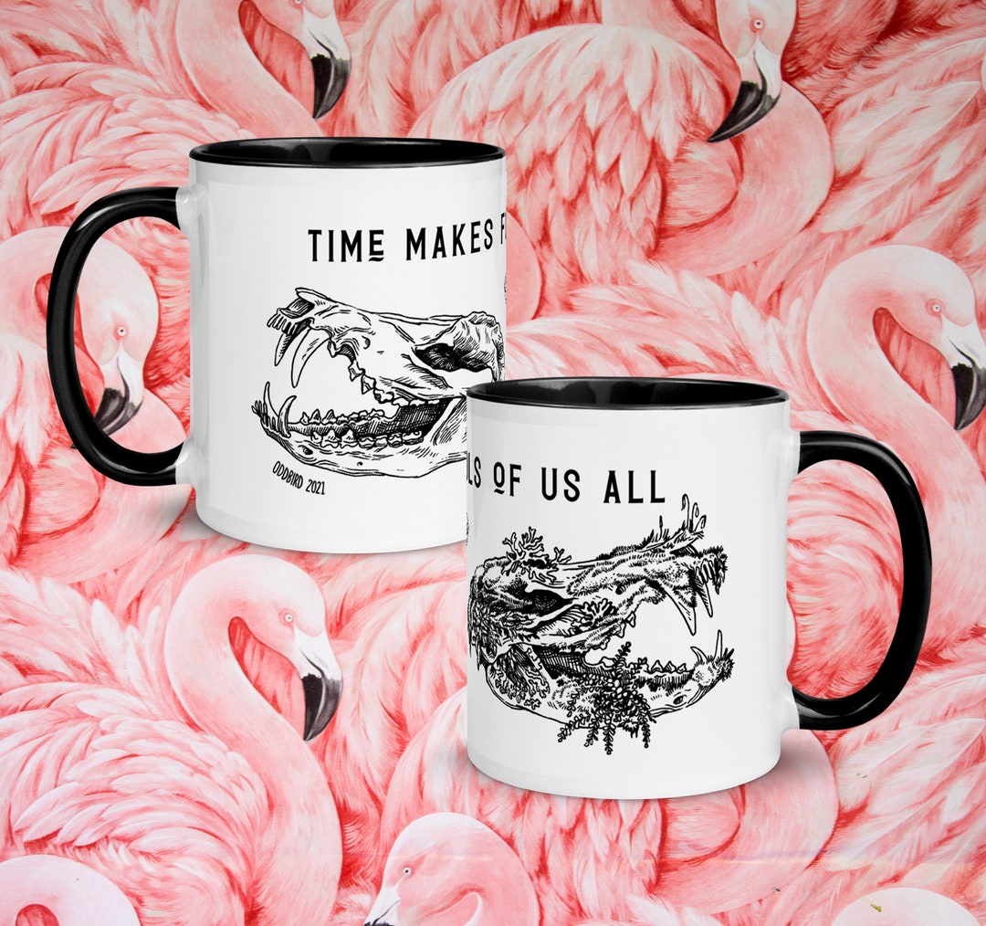 Ceramic Mug "time Makes Fools of Us All", Opossum Skull With Moss - Etsy