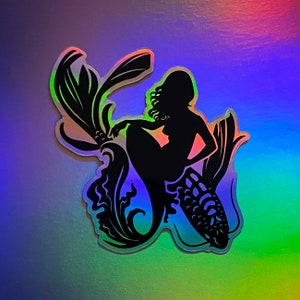 Holo Sticker koi Mermaid, Holographic Die-cut Vinyl Decal for Laptop ...