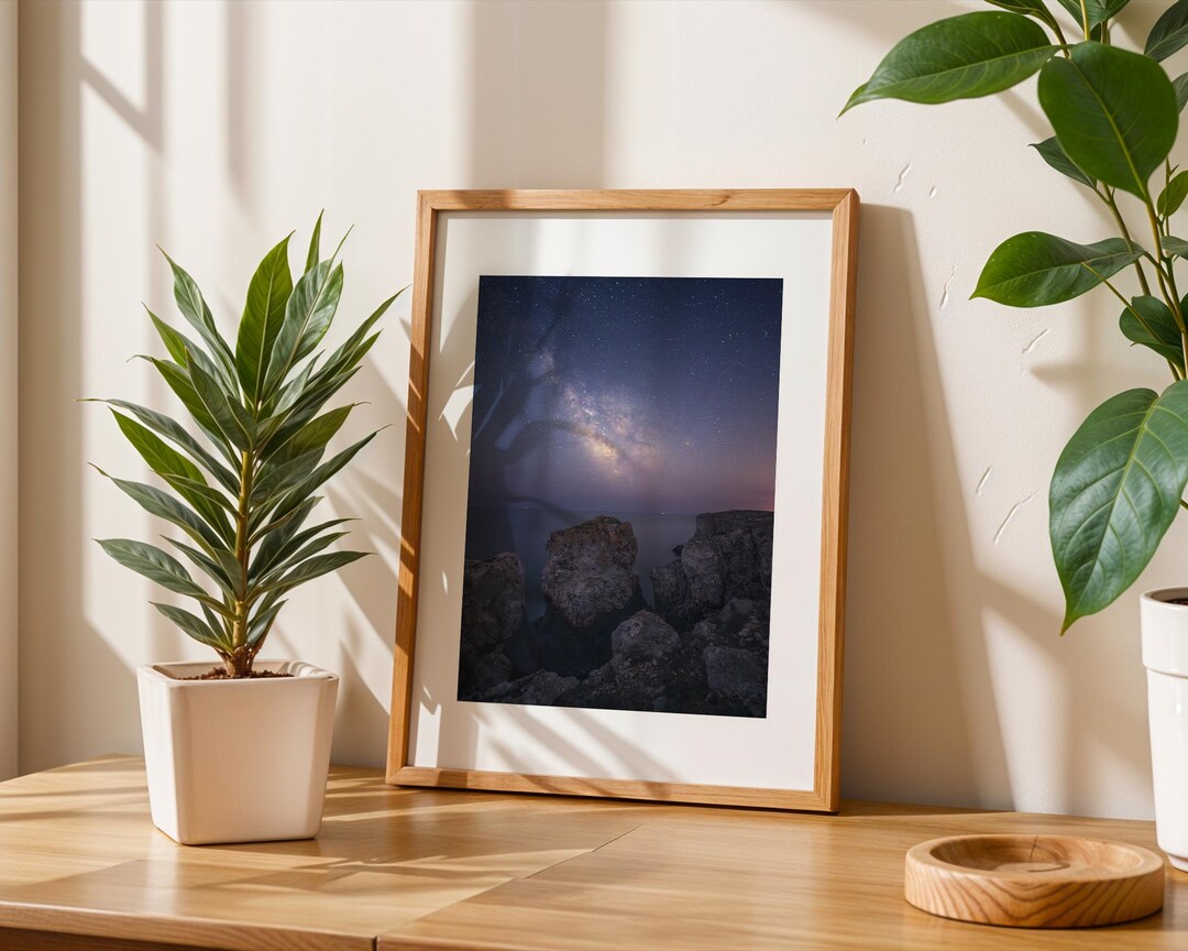 Night Sky Print, Coastal Cliffs Print, Astronomy Poster, Astro ...