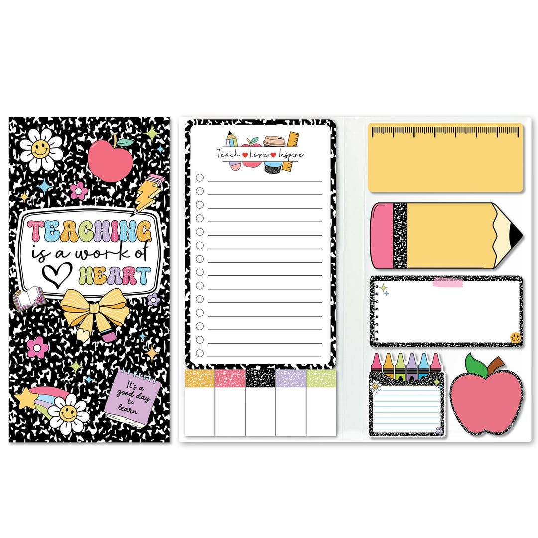 Teacher Sticky Notes Set, Teaching is A Work of Heart Note Holder ...