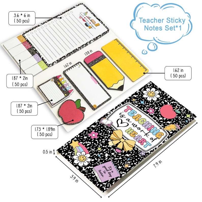Teacher Sticky Notes Set, Teaching is A Work of Heart Note Holder ...