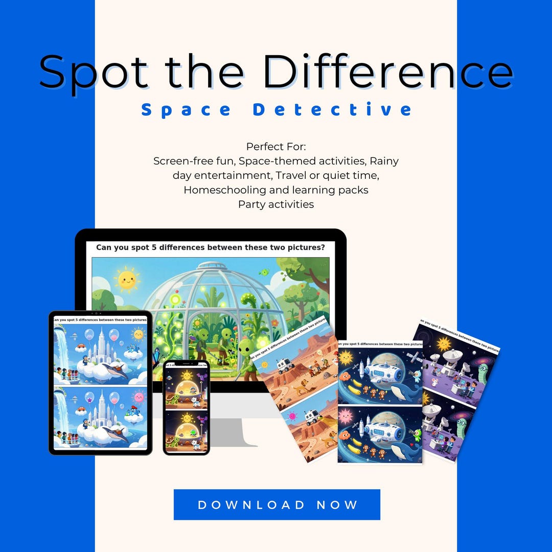 Space Spot the Difference Puzzle Book - Kids Printable Activity - Ages ...