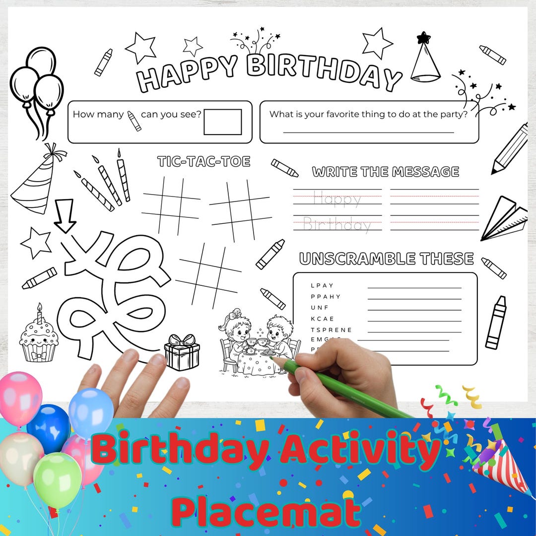 Printable Birthday Party Activity Placemat for Kids - Etsy