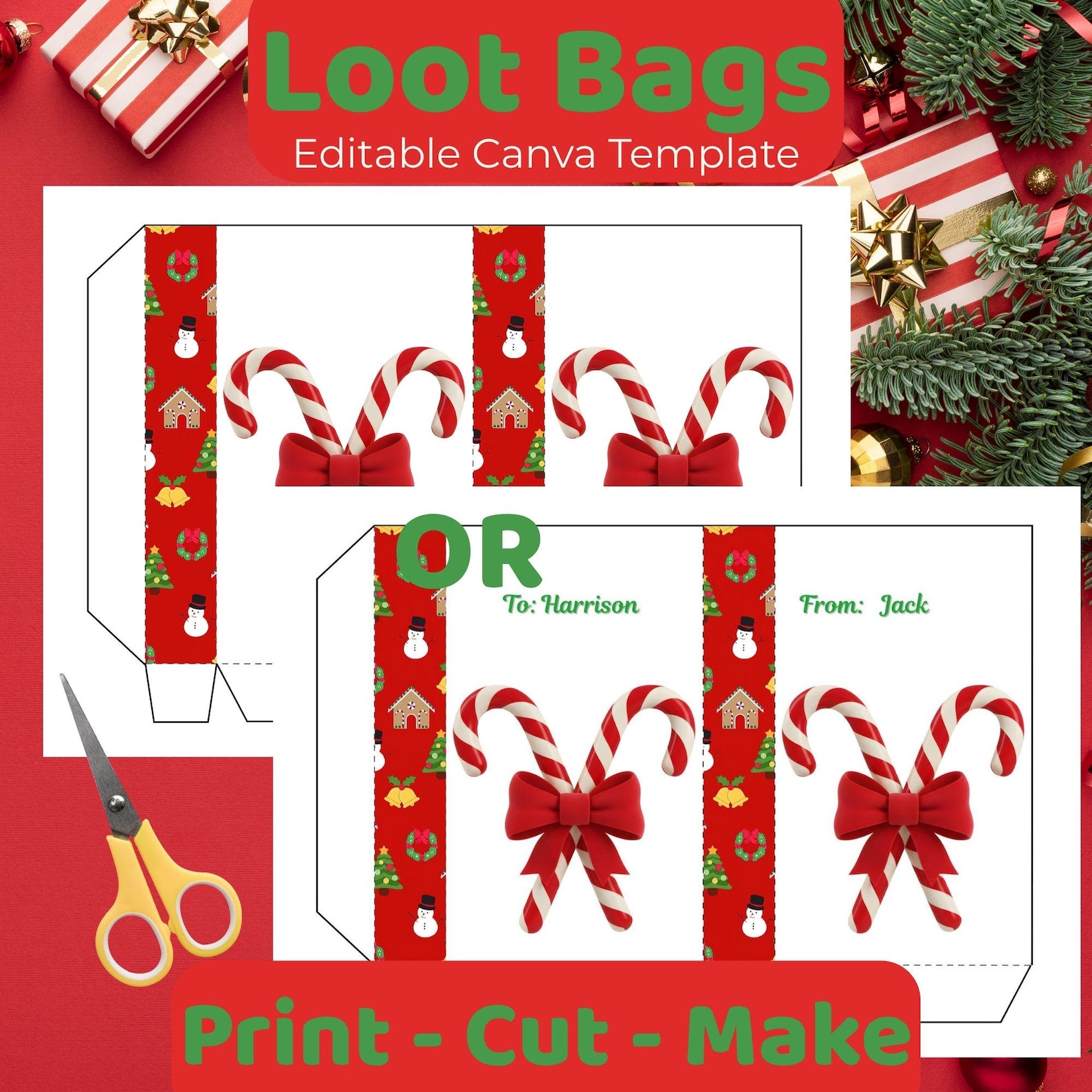 Printable Christmas Loot/gift Bags – PDF and Editable Canva Templates ...