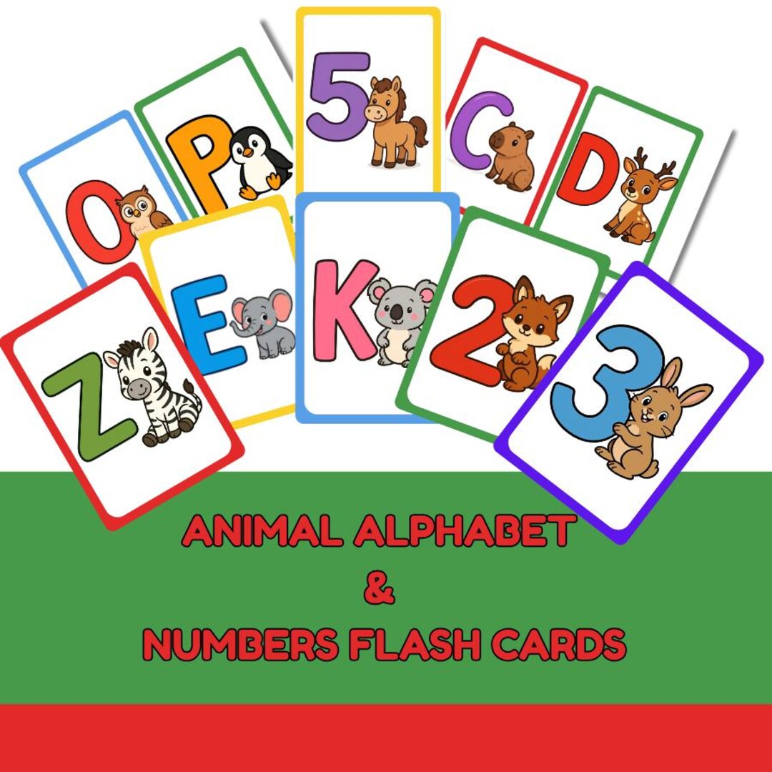 Alphabet & Number Flash Cards - Bright Animal A–Z Plus 1-10 Learning ...