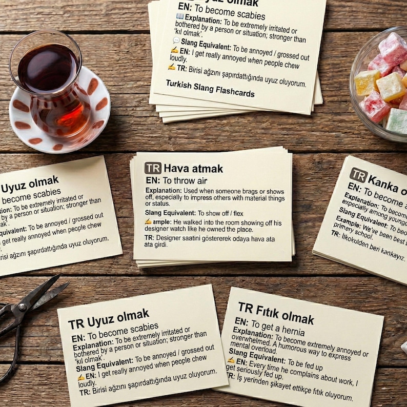 Turkish Slang Flashcards, Printable PDF, Learn Language, Travel, Dizi ...