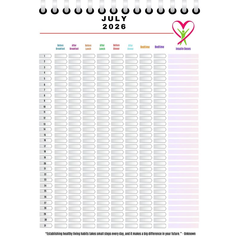 Diabetes Planner 2026 Printable Blood Sugar Tracker Digital Diabetic ...