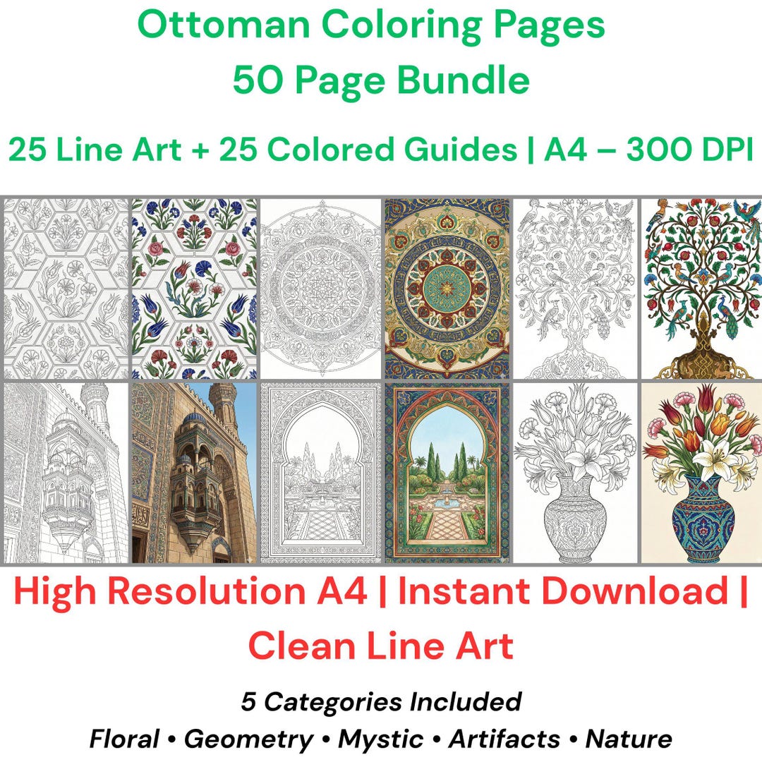 Islamic Pattern Coloring Ottoman Art Procreate Pages Geometric Floral ...
