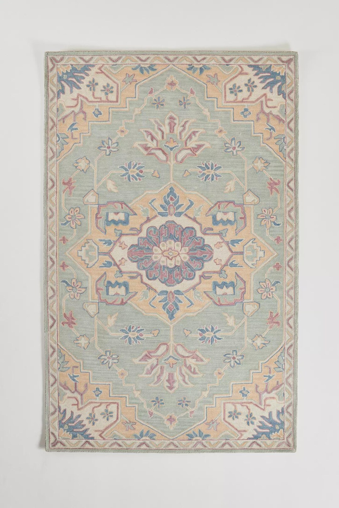 Hand Tufted Wool Rug – Sage Green Pastel Oriental Style Carpet With ...